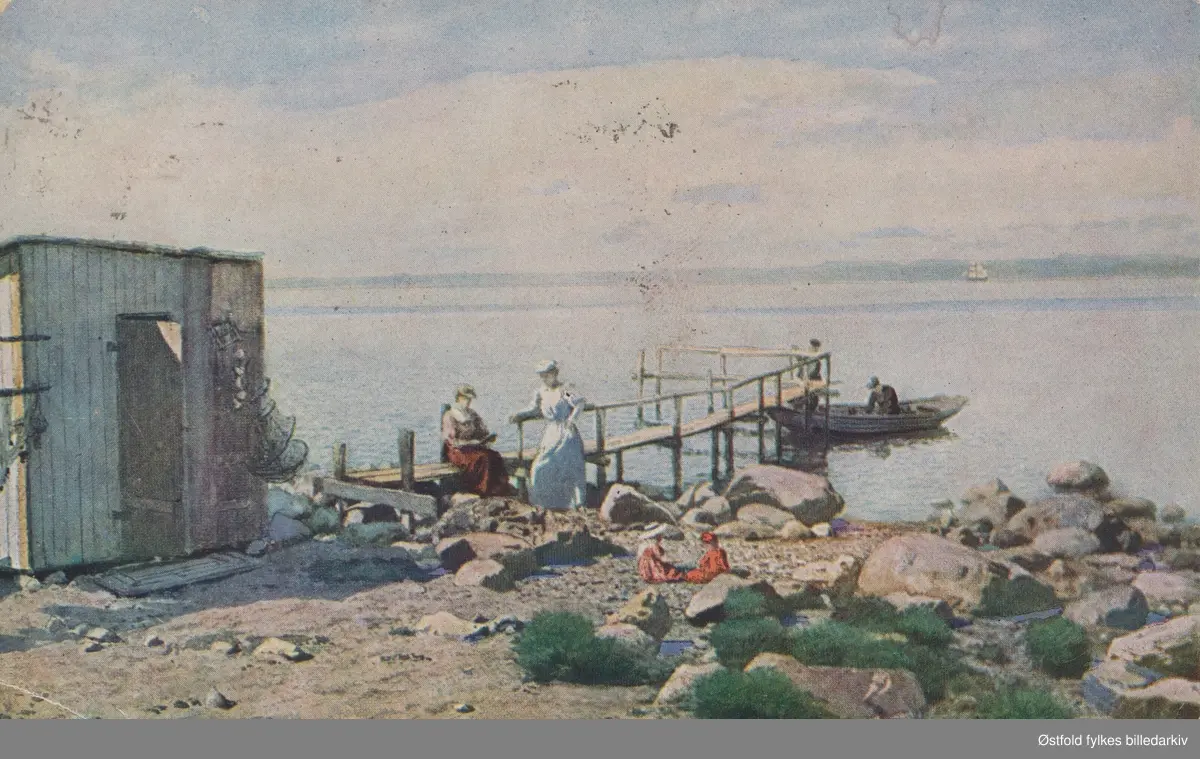 maleri, strand, naust, brygge, robåt, fiskegarn, gruppe6, - Østfold ...