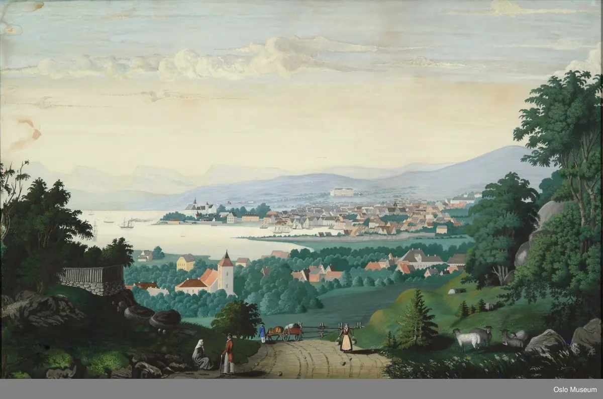 utsikt fra Ekeberg [gouache] - Oslo Museum / DigitaltMuseum
