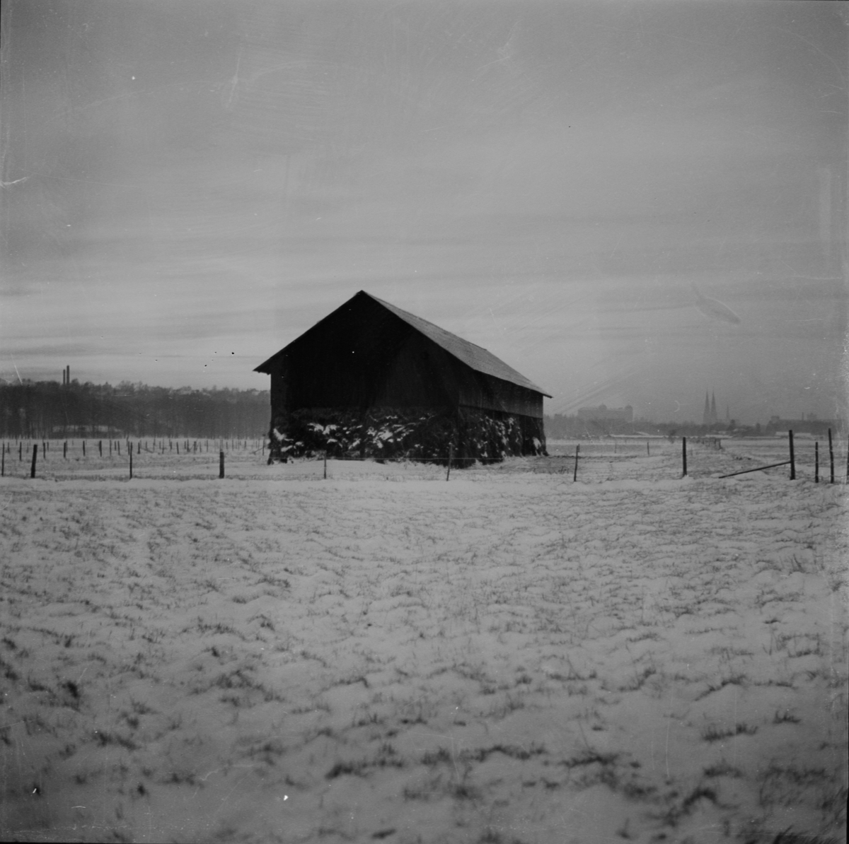 Lada ute på snöbeklädd åker, Uppland 1957 - Upplandsmuseet / DigitaltMuseum