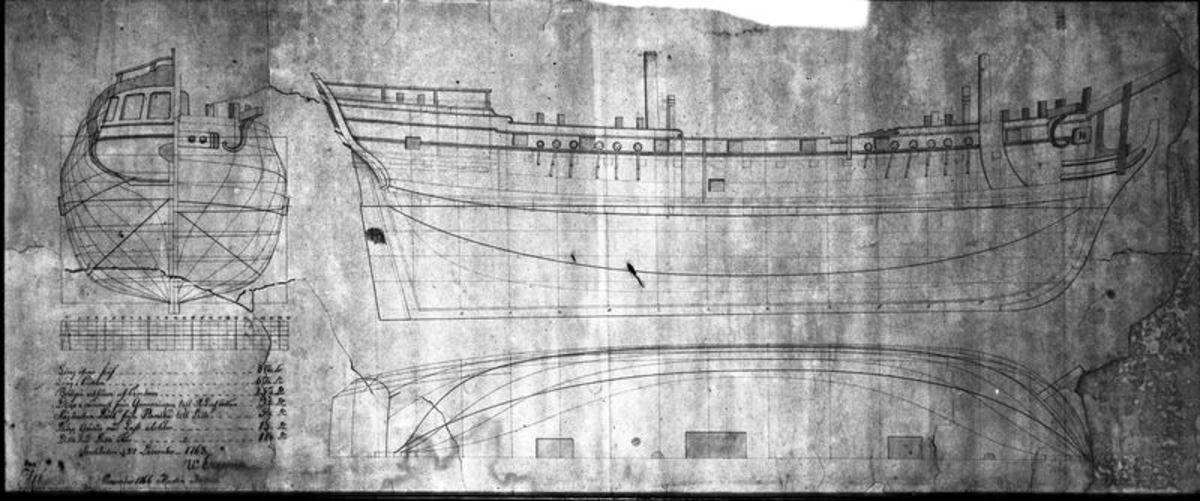 Inlånad (och glasmonterad) ritning av skepp Stockholm - Vänersborgs ...