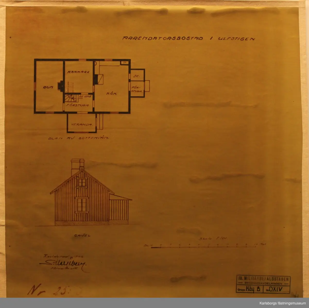 Ritning 1:100. - Karlsborgs fästningsmuseum / DigitaltMuseum
