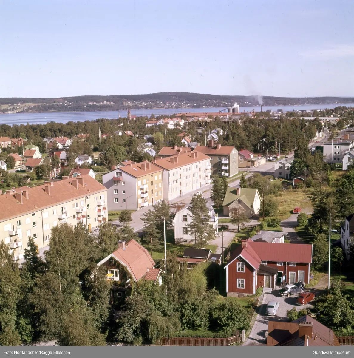 Bilder tagna från höghuset på Skönsmon åt olika väderstreck, med gammal ...