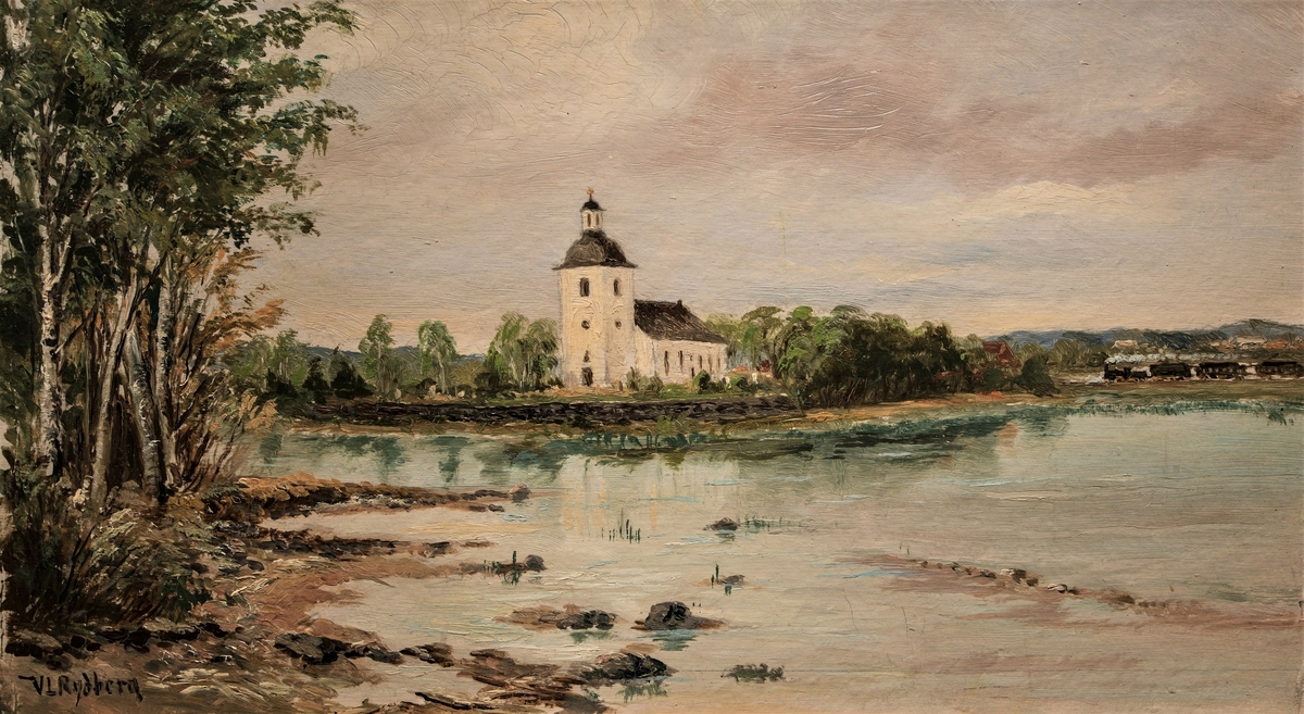 Arvika gamla kyrka från sydväst [Oljemålning] - Värmlands Museum ...
