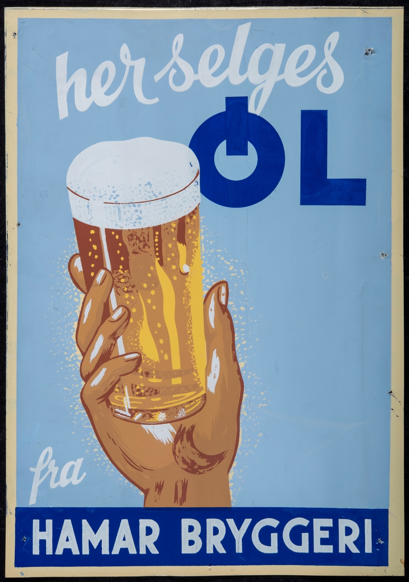 Reklameplakat for Hamar Bryggeri. Med teksten: "Her selges øl fra Hamar ...