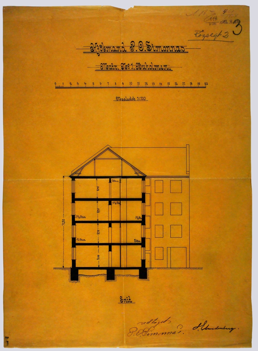 Kjøbmand P.O.Simonnæs. Matr. no 1. Buholmen [Arbeidstegning ...