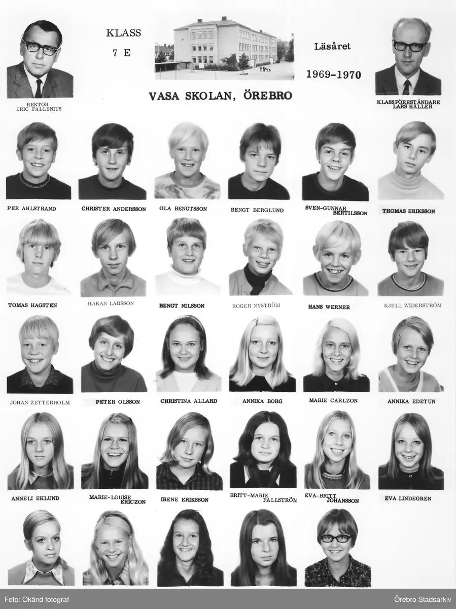 Klass 7 E Vasaskolan, 1969-1970 - Örebro Stadsarkiv / DigitaltMuseum