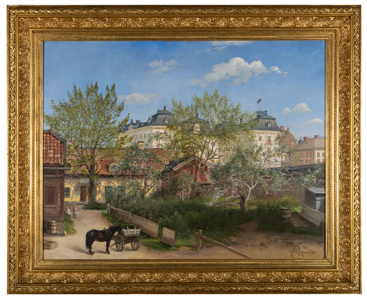 Vy över Gavleån mot Grand Hotell [Oljemålning] - Länsmuseet Gävleborg / DigitaltMuseum