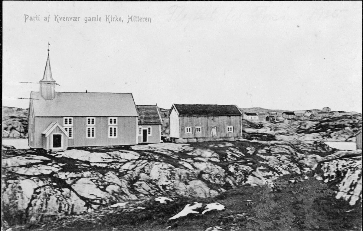 Postkort Kvenvær gamle kirke, Hitra - Museet kystens arv / DigitaltMuseum