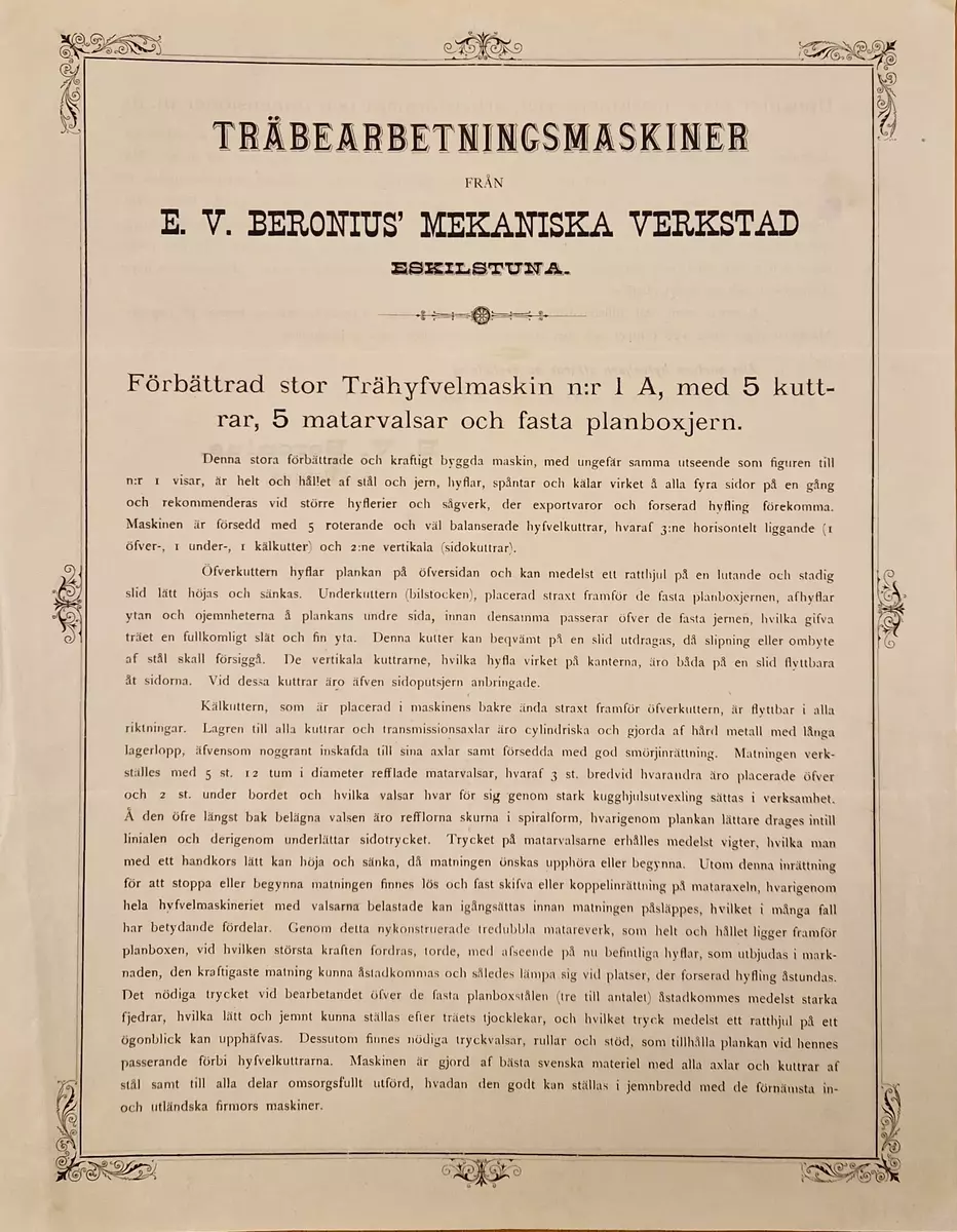 Broschyr, E.V. Beronius Mekaniska Verkstad. - Medelpads ...