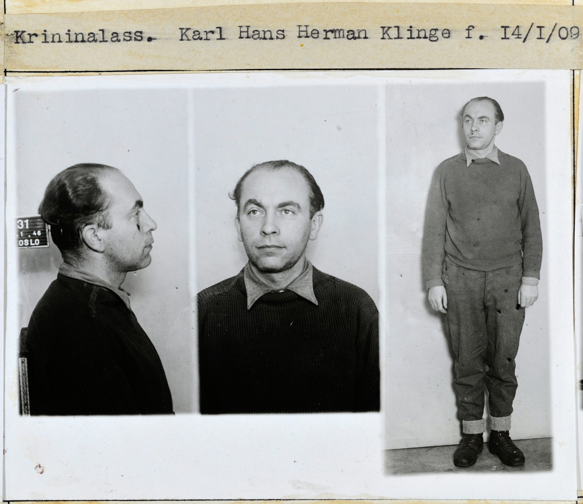 Forbryterportrett av kriminalassistent Karl Hans Herman Klinge ...