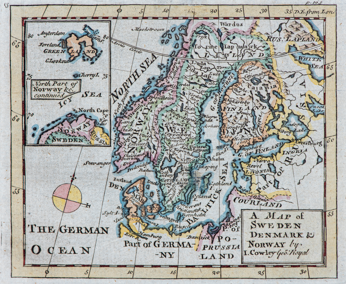 Gammelt kart over Norge, Sverige, Finland og Danmark. Antikvariskt kart ...