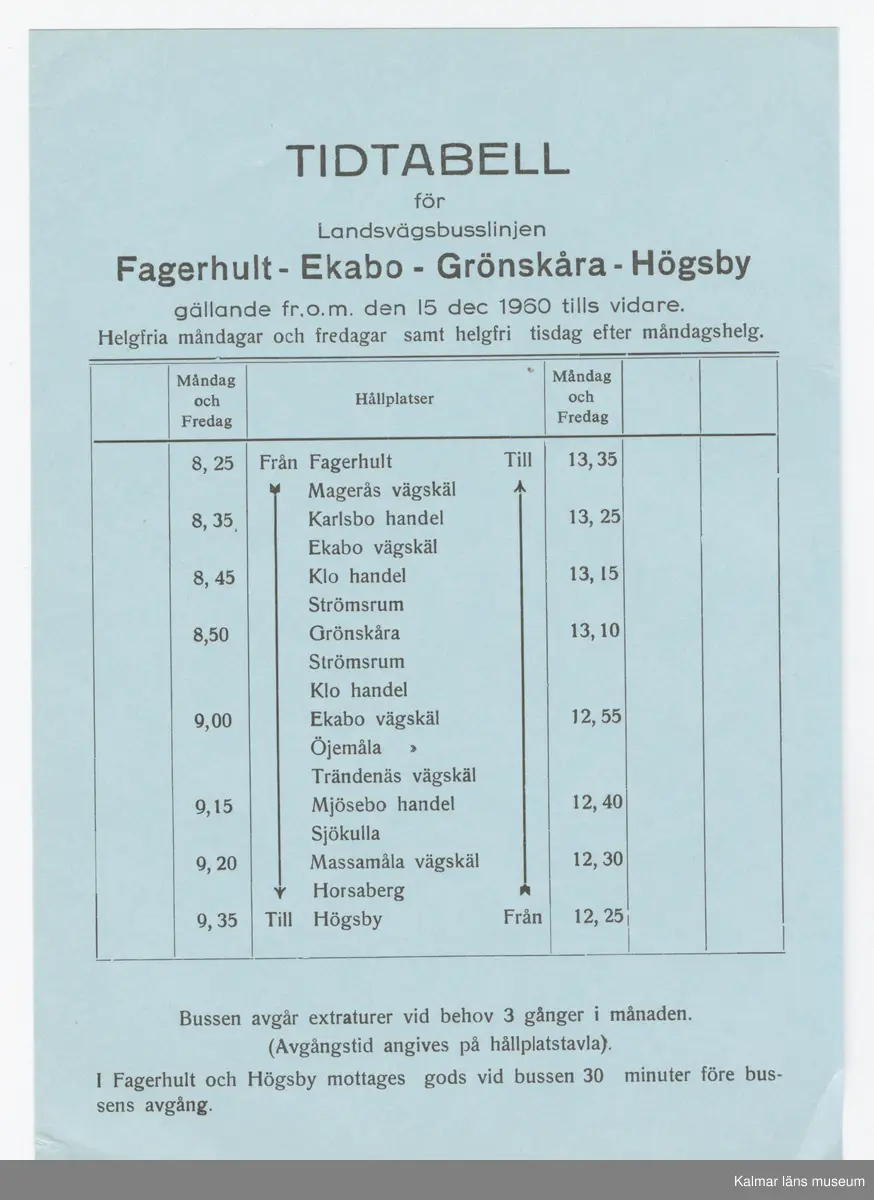Tidtabell - Kalmar läns museum / DigitaltMuseum