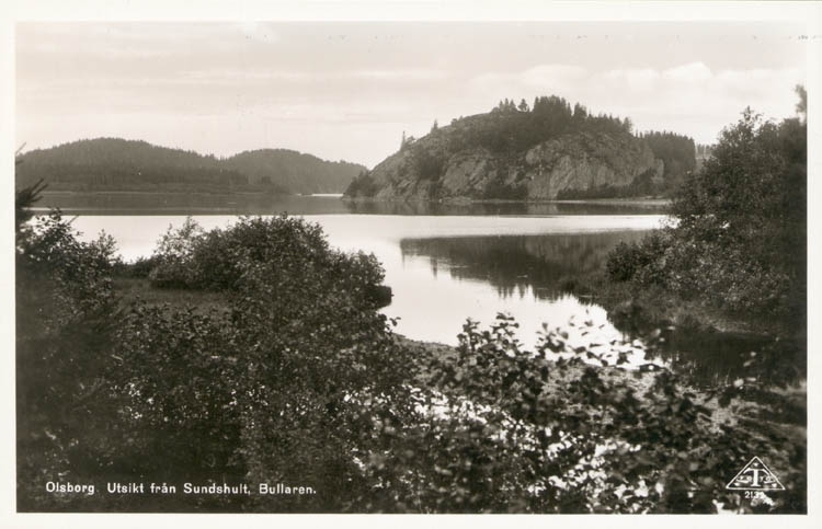Tryckt text på kortet: "Olsborg. Utsikt från Sundshult, Bullaren ...
