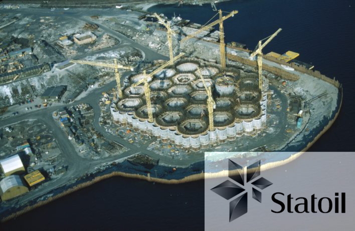 Betongunderstellet til Statfjord C er under bygging i tørrdokken til ...