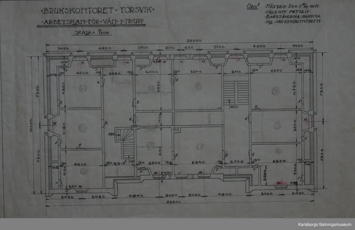 Ritning 1:100. - Karlsborgs fästningsmuseum / DigitaltMuseum