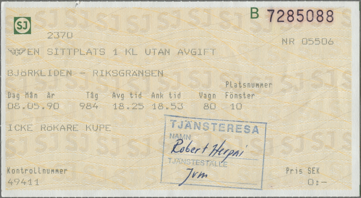 Sittplatsbiljett - Järnvägsmuseet / DigitaltMuseum