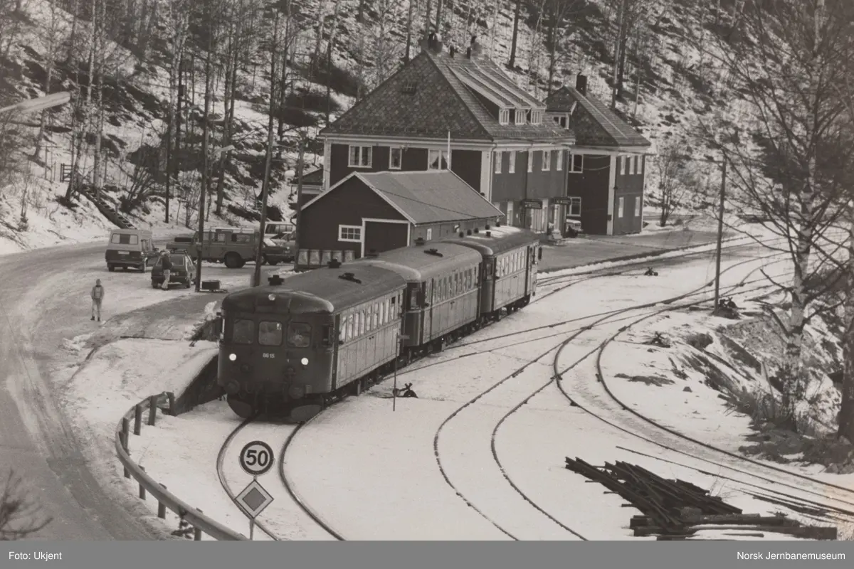 Dieselmotorvogner type BM 86, fremst 8615, med nest siste persontog fra ...