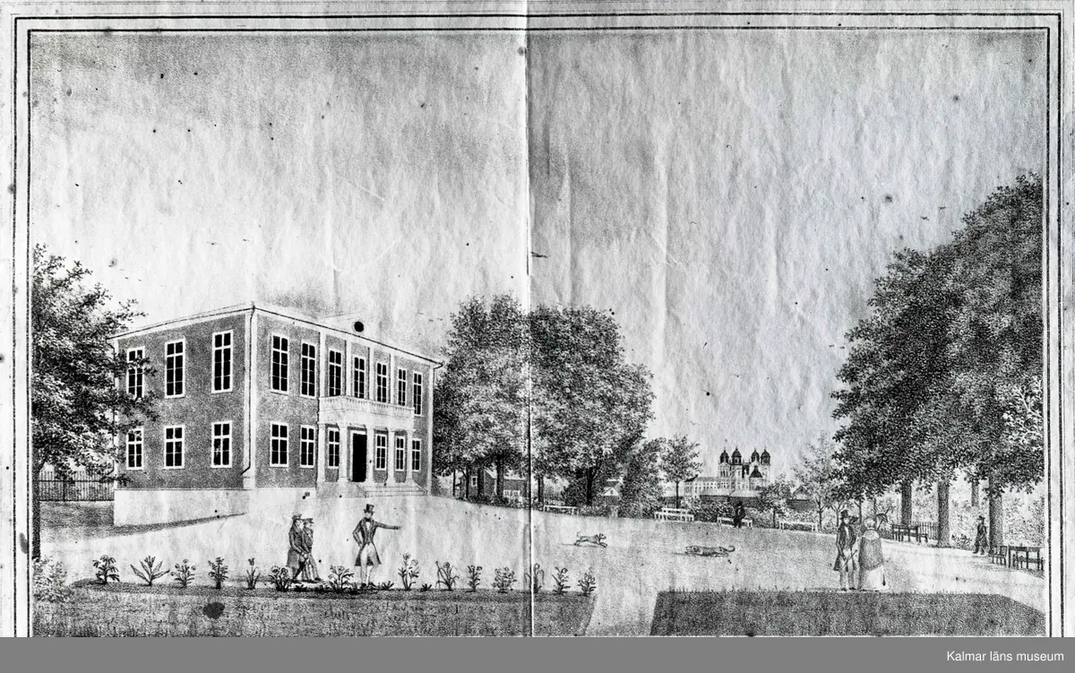 Kv Rostad, Linnegatan. Litografi av J. Pettersson omkring 1840 Signerad ...