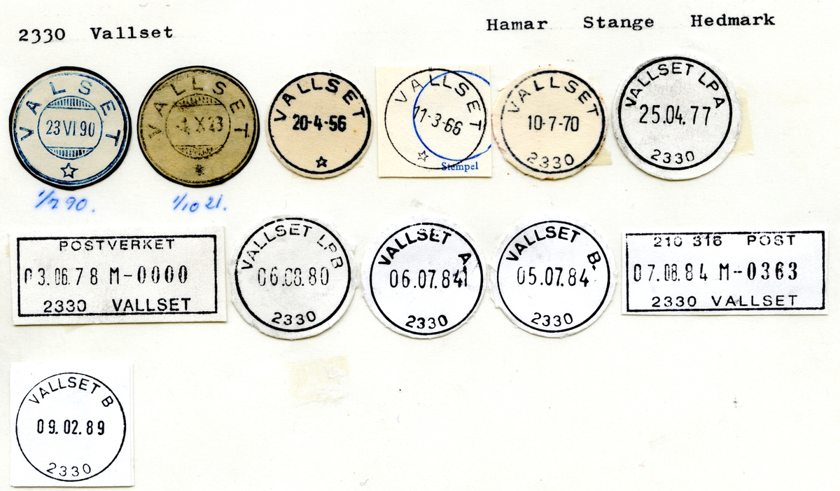 Stempelkatalog 2330 Vallset (Valset), Hamar, Stange, Hedmark - Norges ...