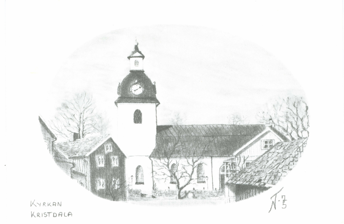Vykort av Kristdala kyrka 1935. - Kalmar läns museum / DigitaltMuseum