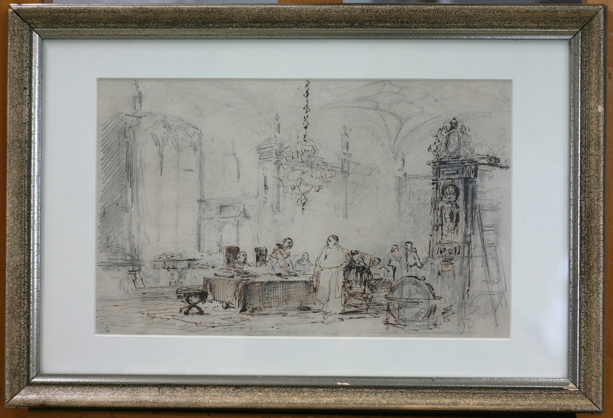 En klosterscene [Tegning] - Drammens Museum / DigitaltMuseum