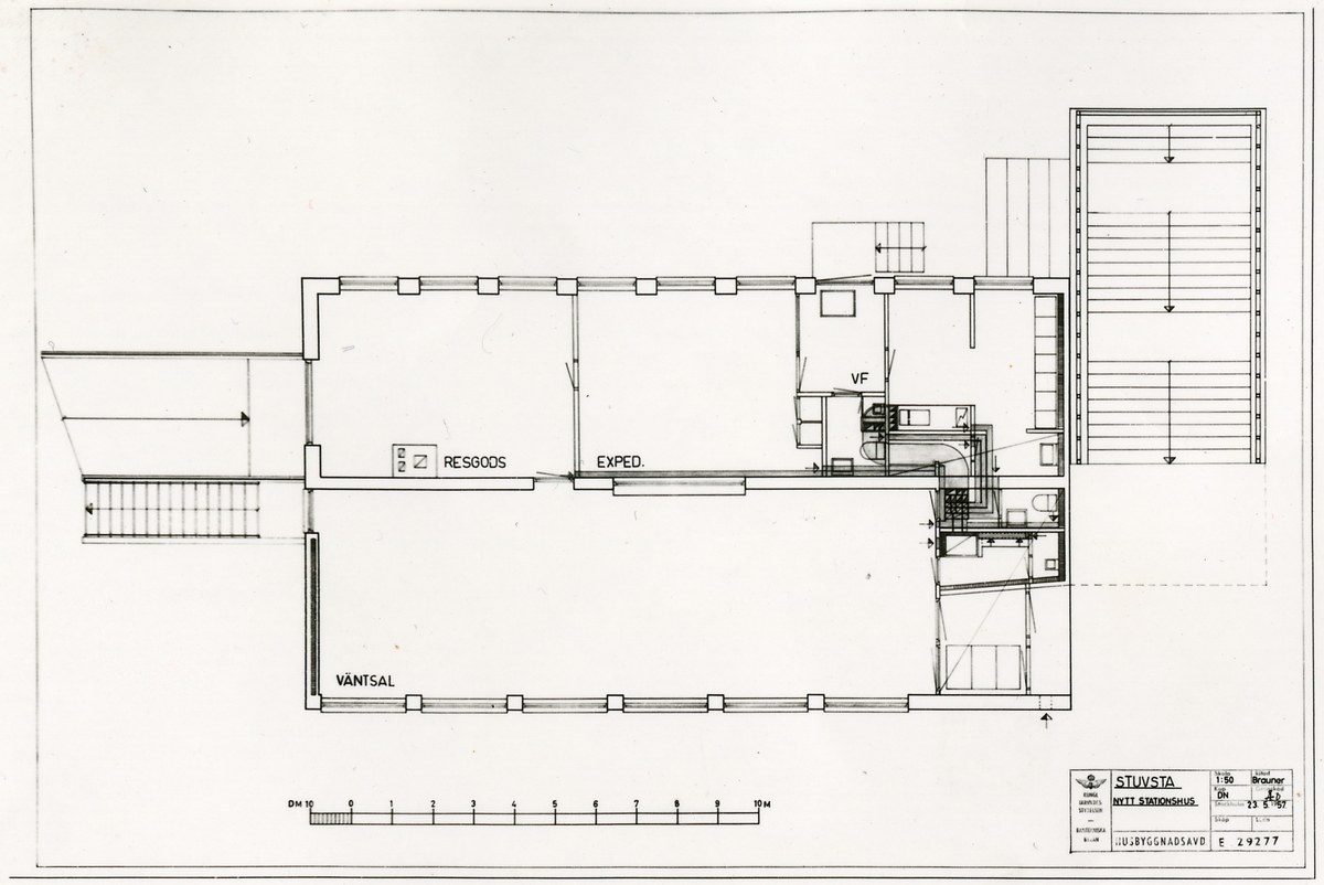 Ritning Skala 1:50 över det nya stationshuset i Stuvsta ...
