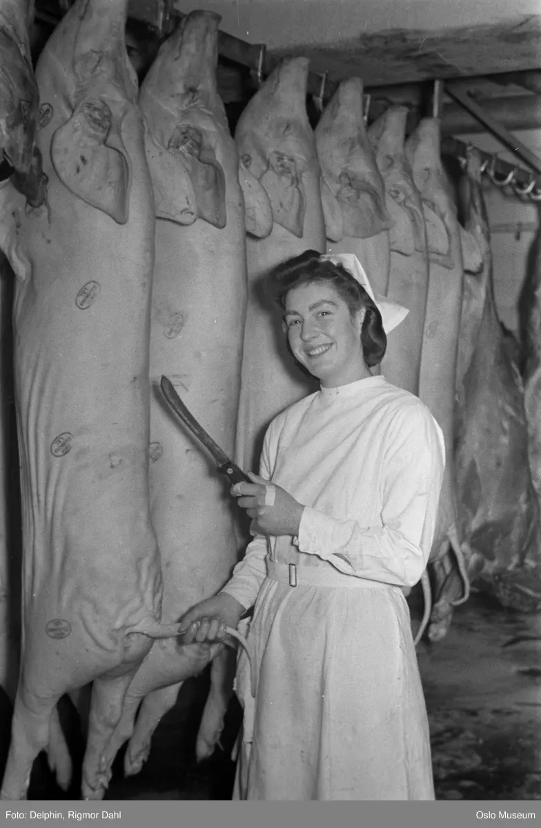 Hos Axel Jensen pølsefabrikk. - Oslo Museum / DigitaltMuseum