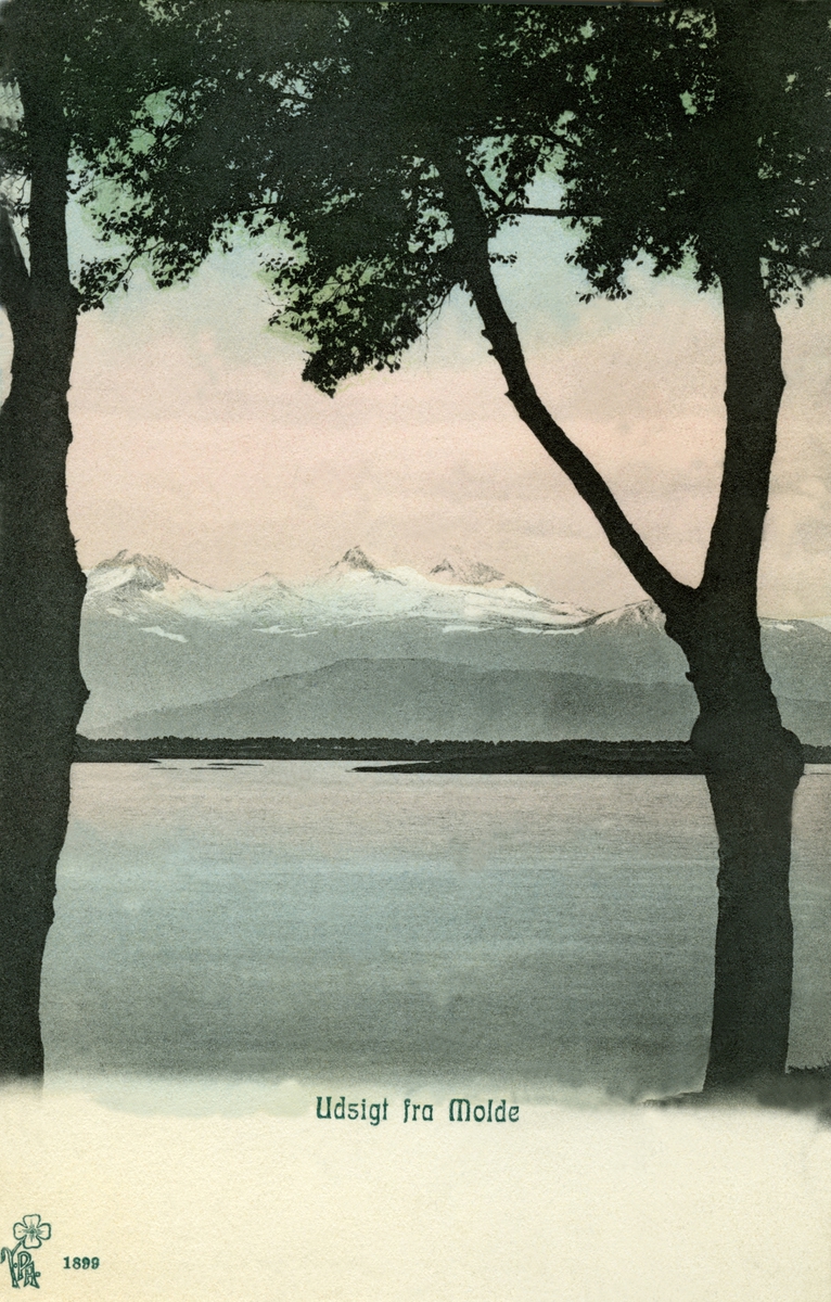 Postkort. Julehilsen. Fotografisk motiv. Utsikt fra Molde mot fjord og ...